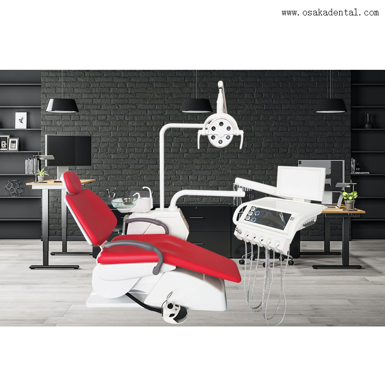 Red color dental chair with big viewer and internal-link system chair ...